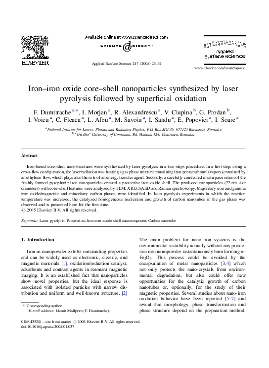 (PDF) Iron–iron oxide core–shell nanoparticles synthesized by laser ...