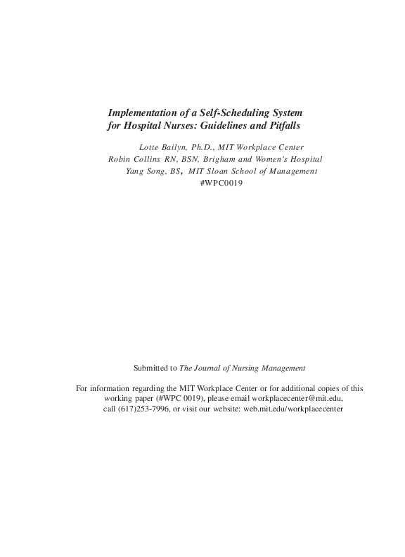 (PDF) Implementation of a Self-Scheduling System for Hospital Nurses ...