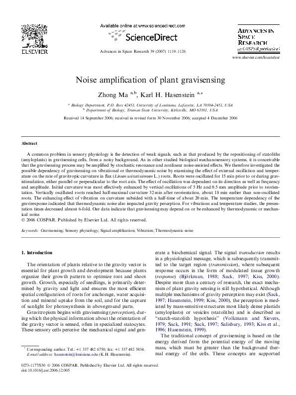 (PDF) Noise amplification of plant gravisensing
