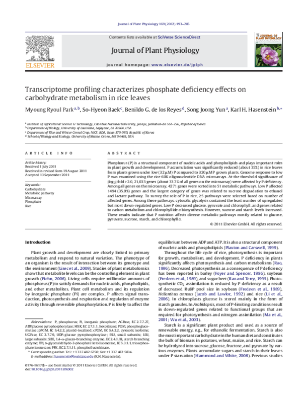 (PDF) Transcriptome profiling characterizes phosphate deficiency effects on carbohydrate ...