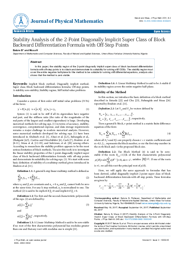 (PDF) Stability Analysis of the 2-Point Diagonally Implicit Super Class ...