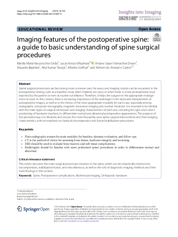 (PDF) Imaging features of the postoperative spine: a guide to basic understanding of spine ...