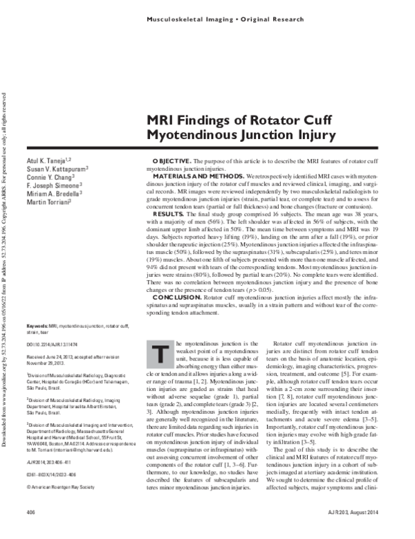 (PDF) MRI findings of rotator cuff myotendinous junction injury