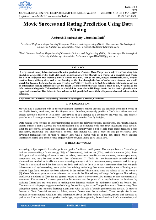 (PDF) Movie Success and Rating Prediction Using Data Mining