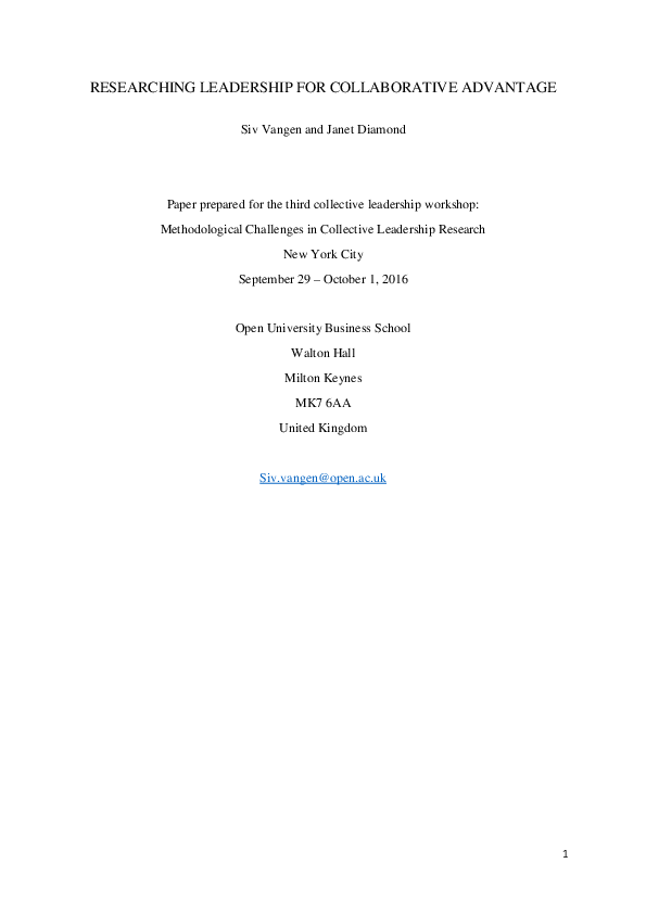 (PDF) Researching Leadership for Collaborative Advantage