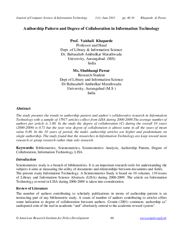 (PDF) Authorship Pattern and Degree of Collaboration in Information ...