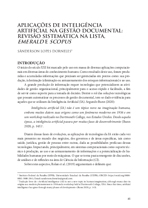 (PDF) Aplicações de Inteligência Artificial na gestão documental ...