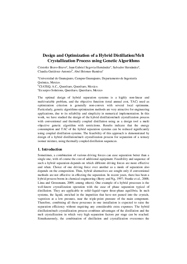 (PDF) Design and Optimization of a Hybrid Distillation/Melt Crystallization Process using ...