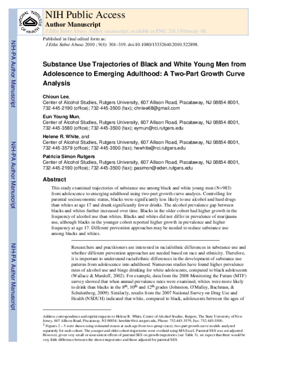 (PDF) Substance Use Trajectories of Black and White Young Men from ...