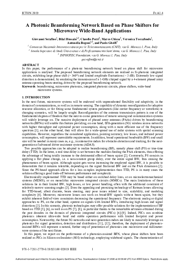 (PDF) A Photonic Beamforming Network Based on Phase Shifters for Microwave Wide-Band Applications