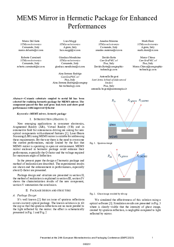 (PDF) MEMS Mirror in Hermetic Package for Enhanced Performances