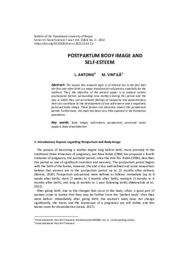 (PDF) Postpartum Body Image and Self-Esteem