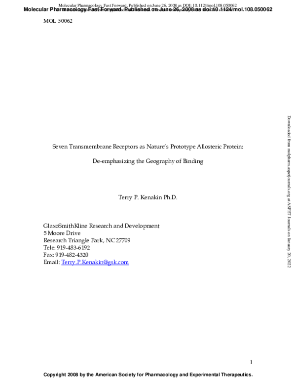 (PDF) MOL 50062 1 Seven Transmembrane Receptors as Nature’s Prototype ...