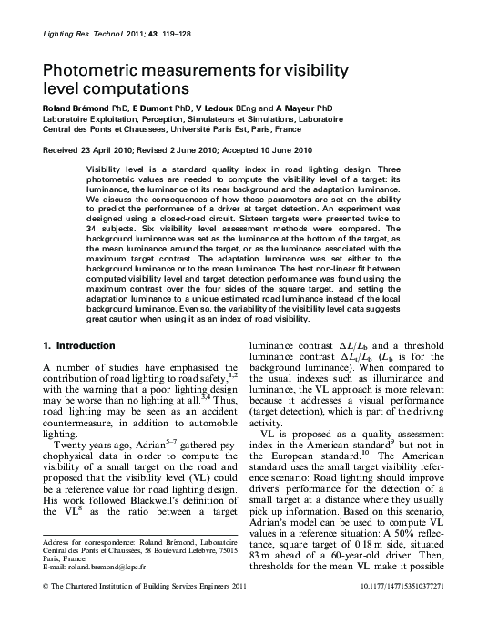(PDF) Photometric measurements for visibility level computations