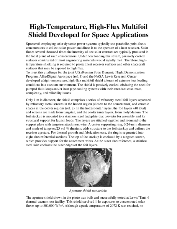 (PDF) High-Temperature, High-Flux Multifoil Shield Developed for Space ...