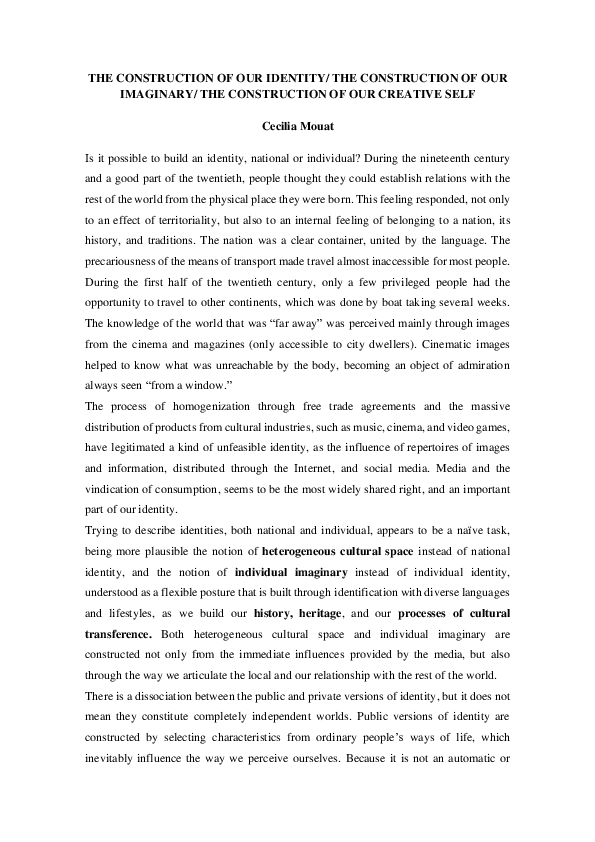 (PDF) THE CONSTRUCTION OF OUR IDENTITY