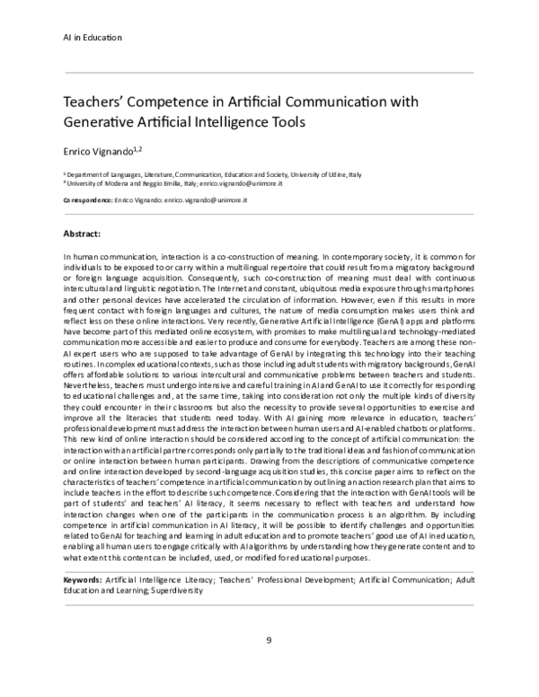 (PDF) Teachers’ Competence in Artificial Communication with Generative ...