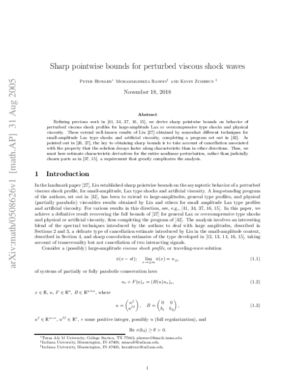 (PDF) Sharp pointwise bounds for perturbed viscous shock waves
