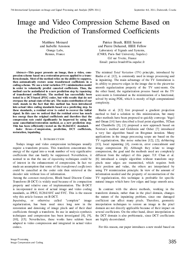 (PDF) Image and video compression scheme based on the prediction of transformed coefficients