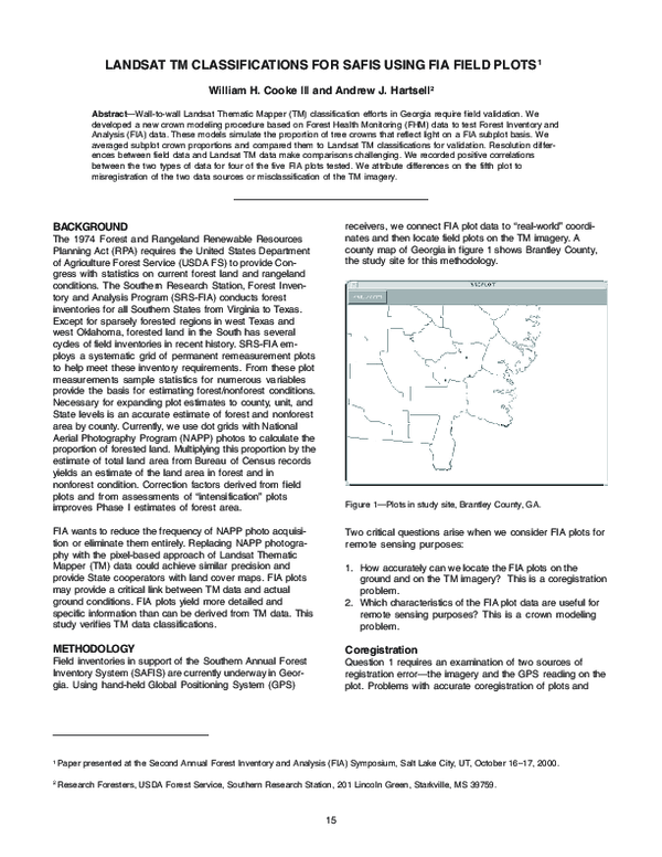 (PDF) Landsat TM Classifications For SAFIS Using FIA Field Plots | Andrew Hartsell - Academia.edu