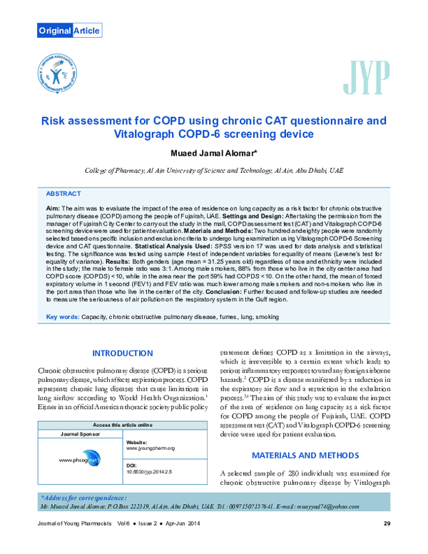 (PDF) Risk assessment for COPD using chronic CAT questionnaire and ...