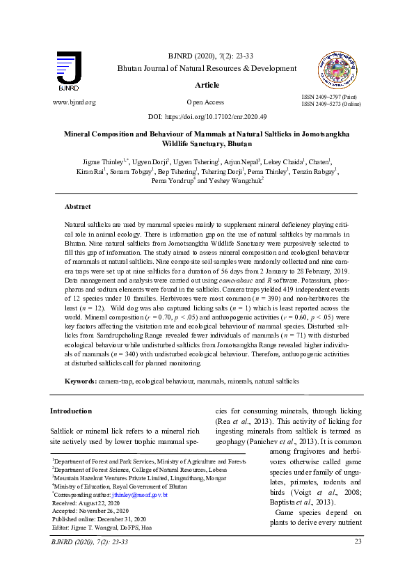 (PDF) Mineral Composition and Behaviour of Mammals at Natural Saltlicks ...