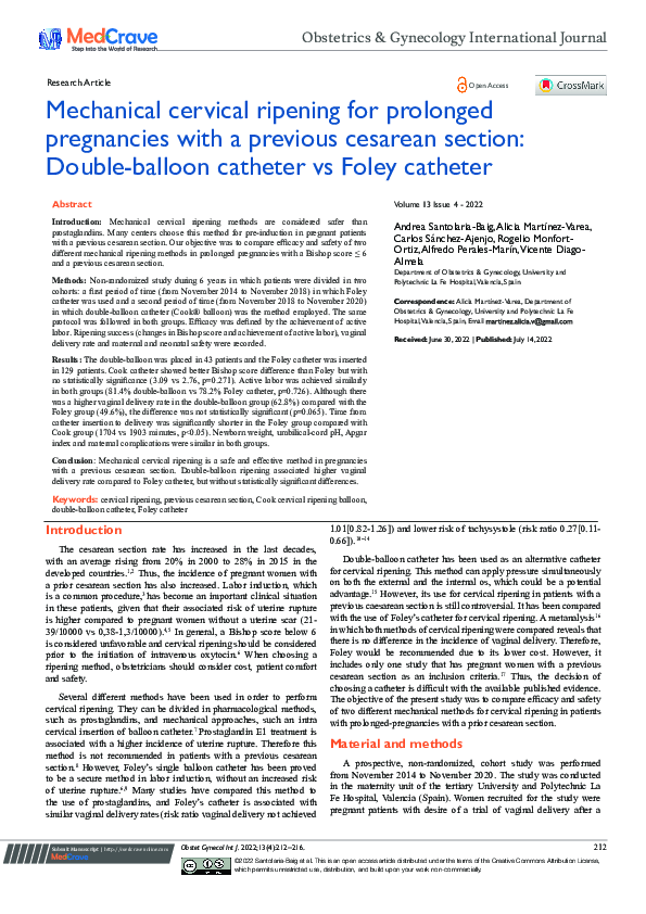 (PDF) Mechanical cervical ripening for prolonged pregnancies with a ...