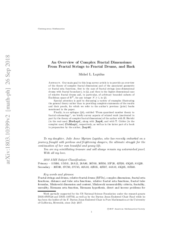 (PDF) An overview of complex fractal dimensions: from fractal strings to fractal drums, and back