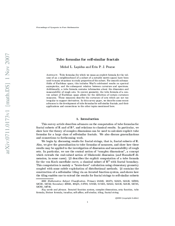 (PDF) Tube formulas for self-similar fractals