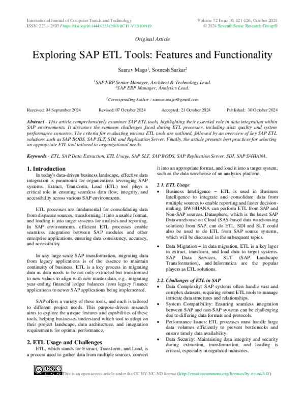(PDF) Exploring SAP ETL Tools: Features & Functionality