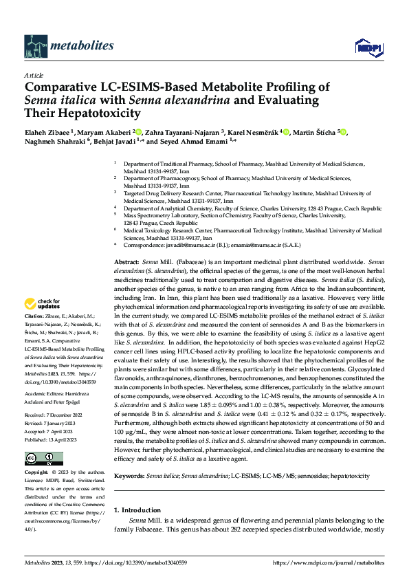 (PDF) Comparative LC-ESIMS-Based Metabolite Profiling of Senna italica ...