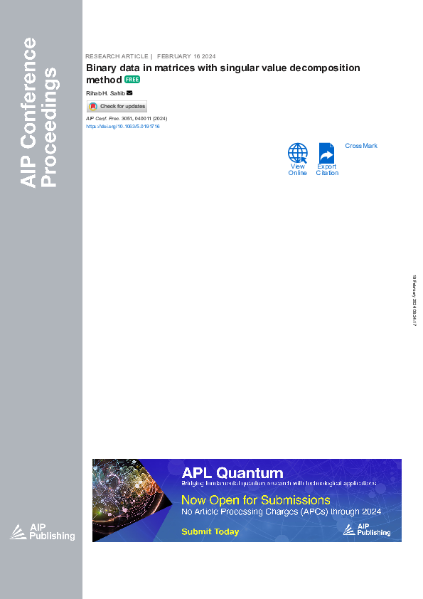 (PDF) Binary data in matrices with singular value decomposition method