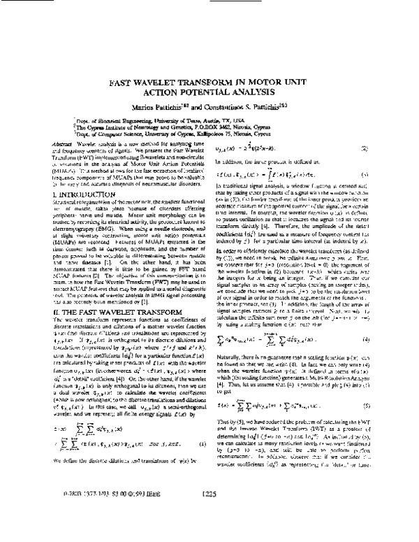 (PDF) Fast wavelet transform in motor unit action potential analysis