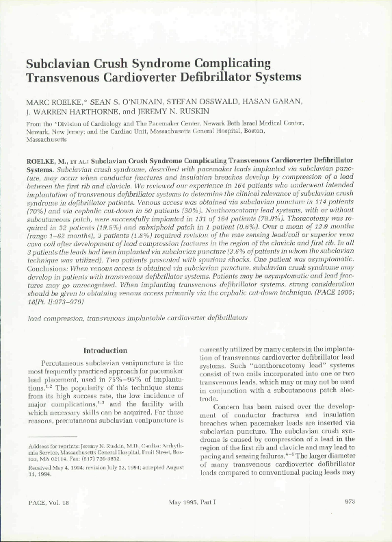 (PDF) Subclavian Crush Syndrome Complicating Transvenous Cardioverter ...