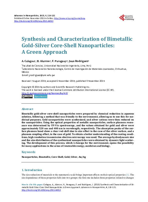(PDF) Synthesis and Characterization of Bimetallic Gold-Silver Core-Shell Nanoparticles: A Green ...