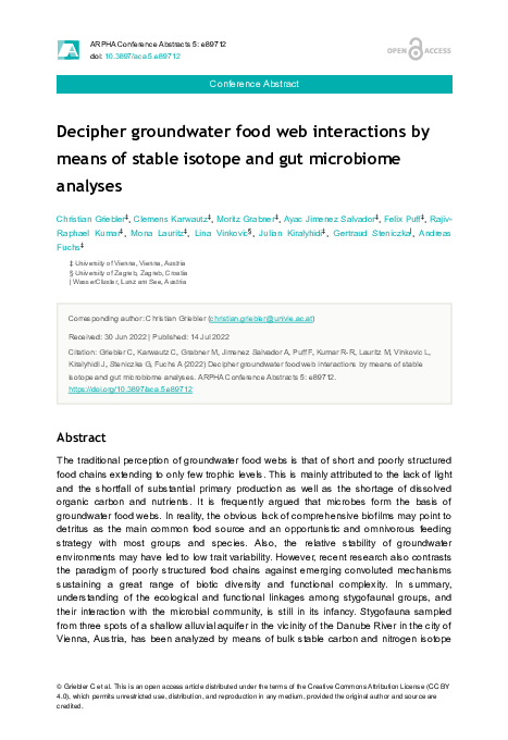 (PDF) Decipher groundwater food web interactions by means of stable ...