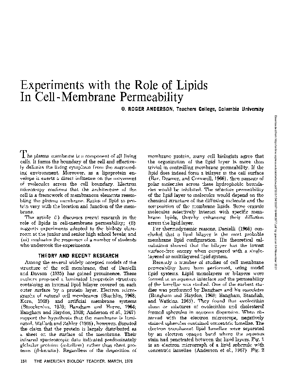 (PDF) Experiments with the Role of Lipids in Cell-Membrane Permeability