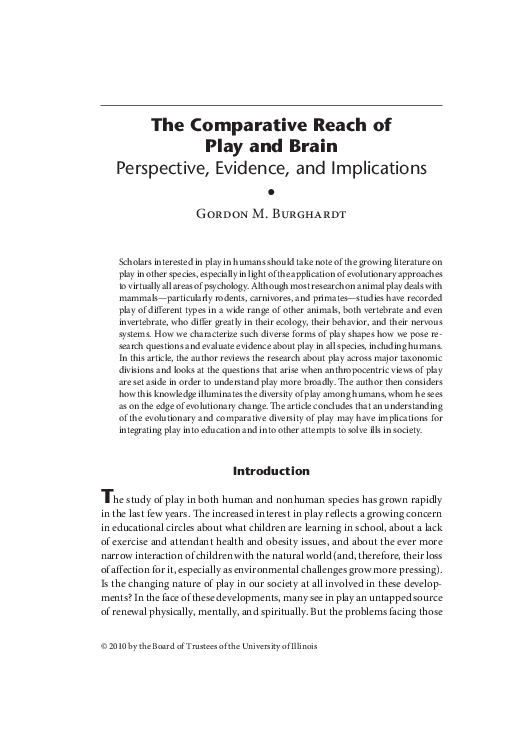 (PDF) The Comparative Reach of Play and Brain: Perspective, Evidence ...