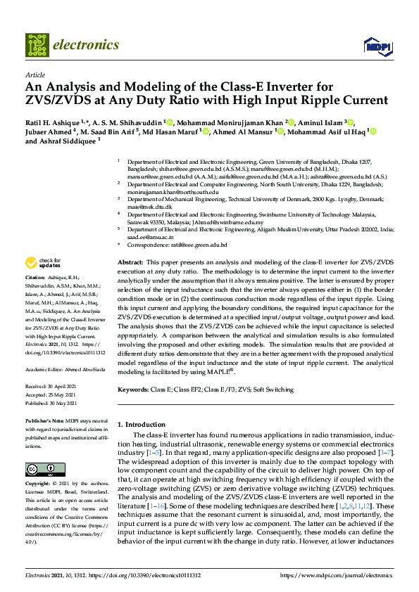 (PDF) An Analysis and Modeling of the Class-E Inverter for ZVS/ZVDS at Any Duty Ratio with High ...