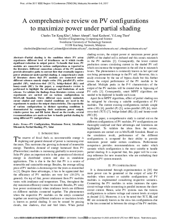 (PDF) A comprehensive review on PV configurations to maximize power under partial shading