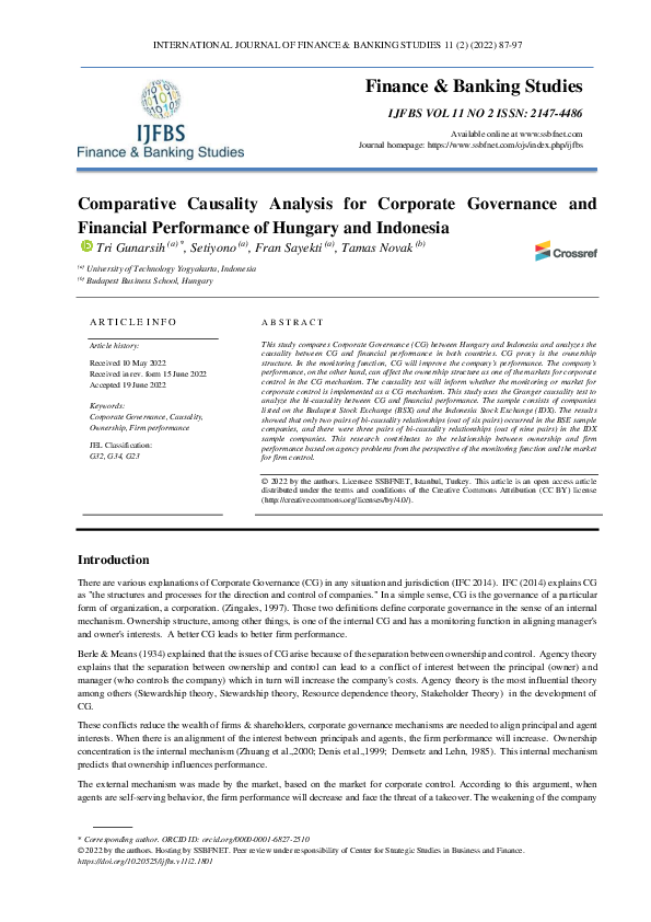 (PDF) Comparative Causality Analysis for Corporate Governance and ...