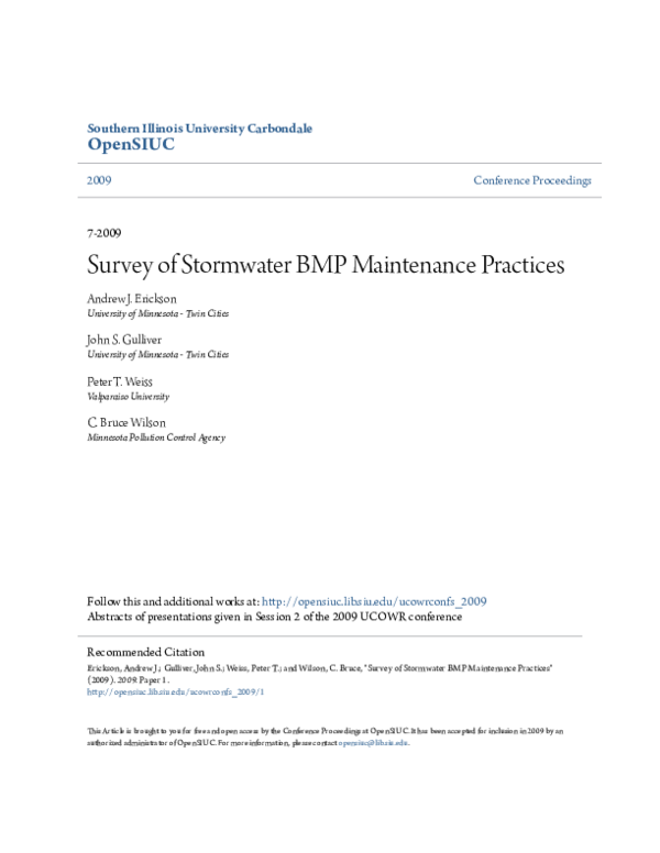 (PDF) Survey of Stormwater BMP Maintenance Practices