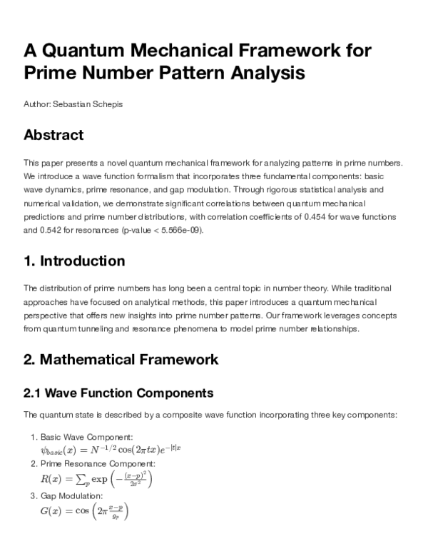 (PDF) A Quantum Mechanical Framework for Prime Number Pattern Analysis