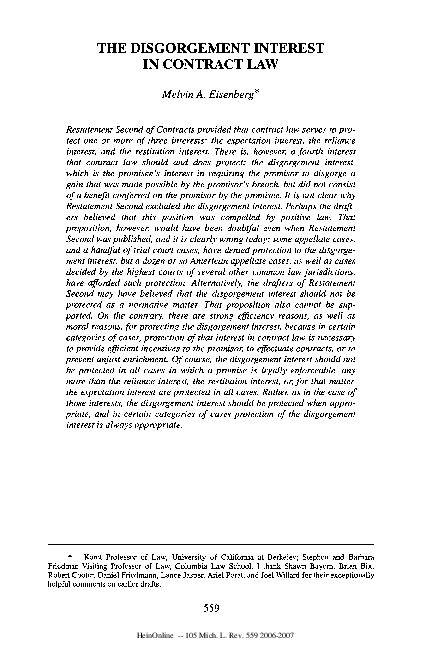 (PDF) The Disgorgement Interest in Contract Law