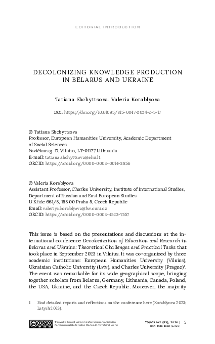 (PDF) Decolonizing Knowledge Production in Belarus and Ukraine