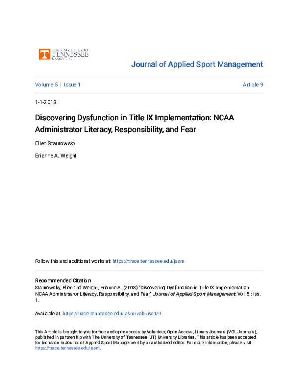 Discovering Dysfunction in Title IX Implementation: NCAA Administrator ...