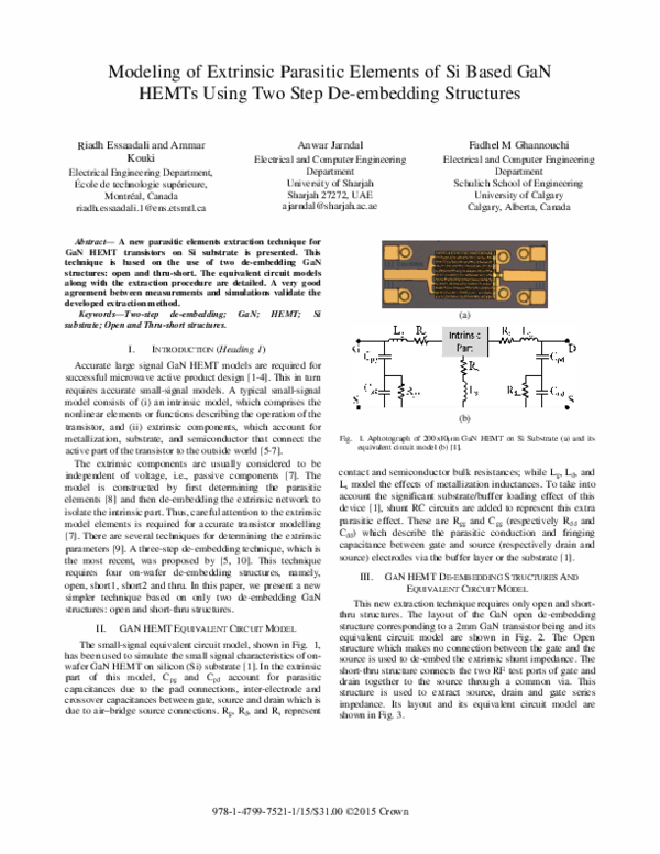 (PDF) Modeling of extrinsic parasitic elements of Si based GaN HEMTs using two step de-embedding ...