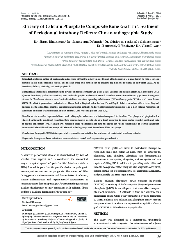 (PDF) Efficacy of Calcium Phosphate Composite Bone Graft in Treatment of Periodontal Intrabony ...