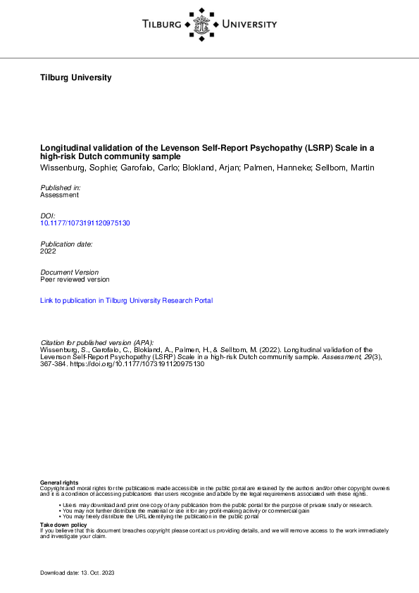 (PDF) Longitudinal Validation of the Levenson Self-Report Psychopathy ...