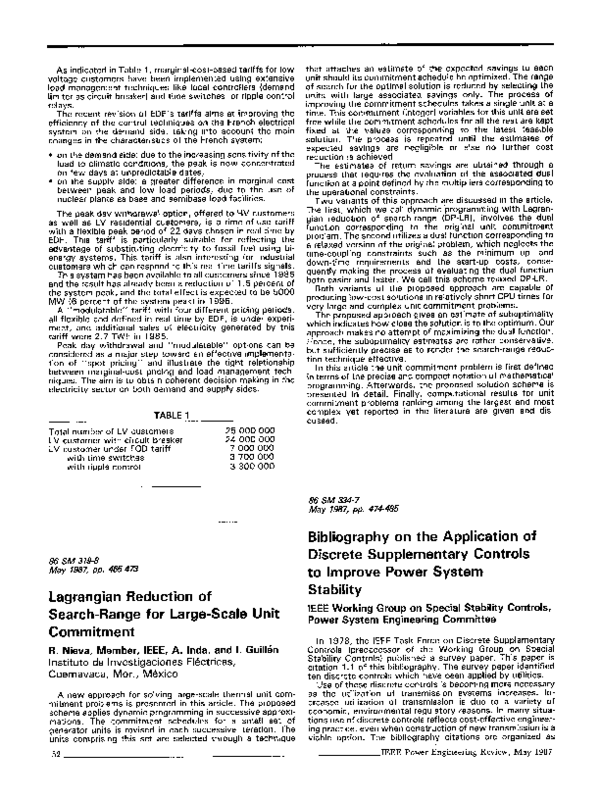 (PDF) Lagrangian Reduction of Search-Range for Large-Scale Unit Commitment